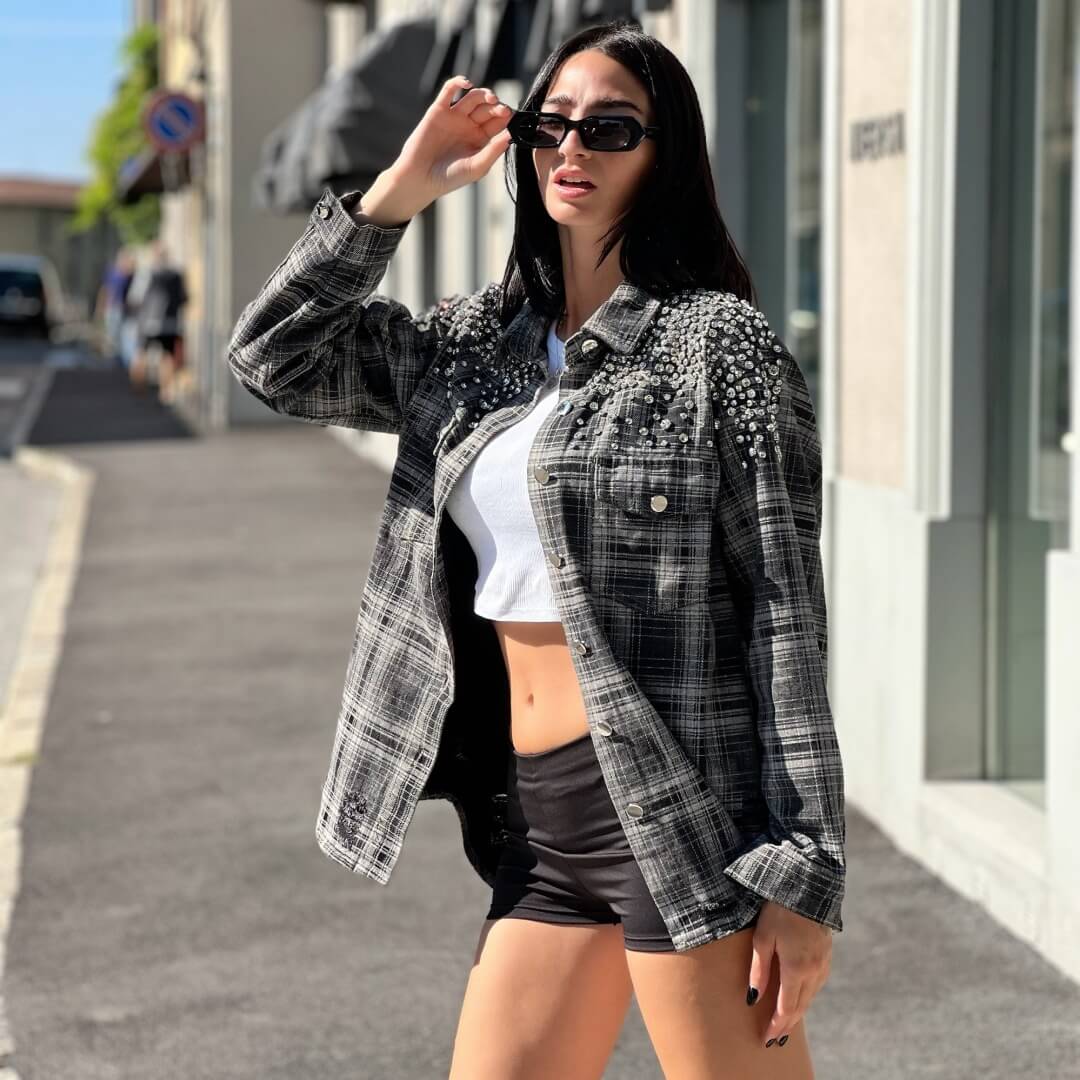 Camicia Mel grigio con pietre – aversashoes.com